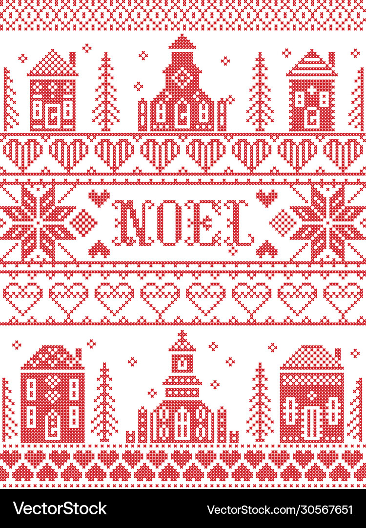 Noel nordic christmas village pattern Royalty Free Vector