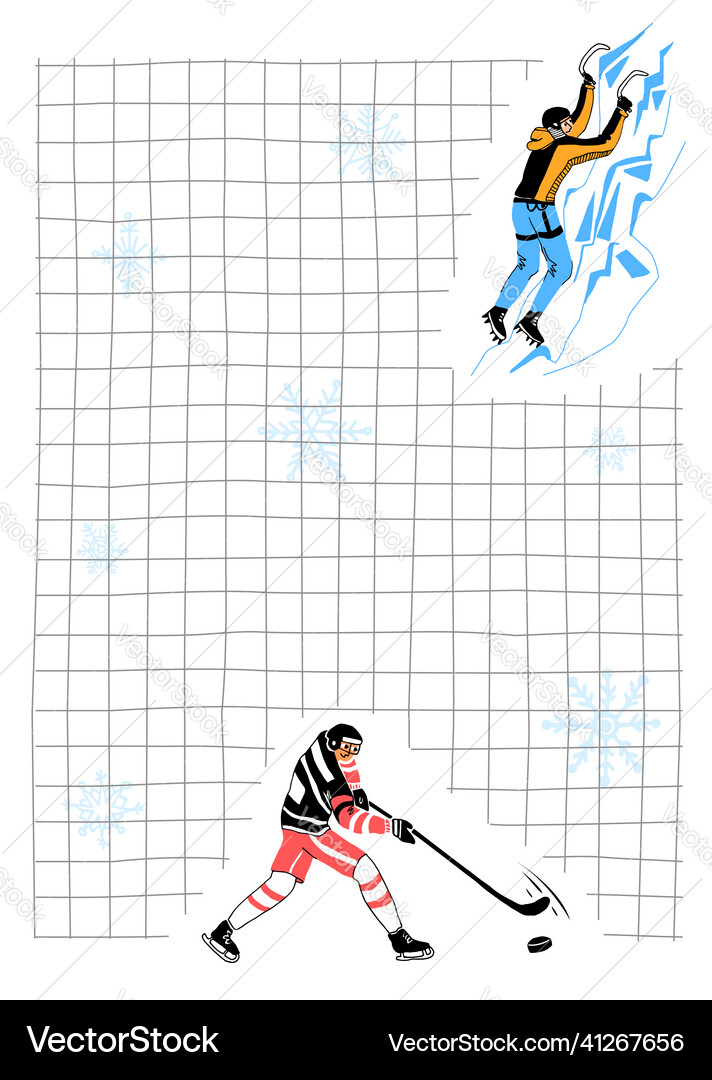 A hockey player scoring puck and ice climber Vector Image