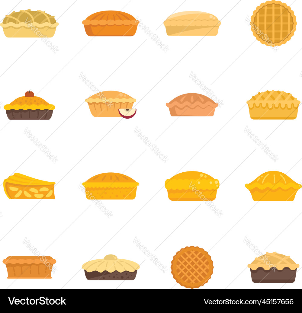 Apple pie icons set flat food dessert Royalty Free Vector