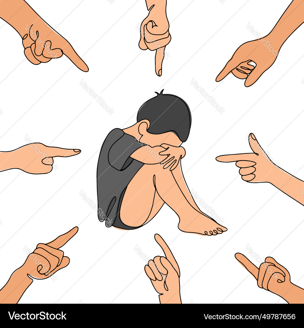Bullying child color one line Royalty Free Vector Image