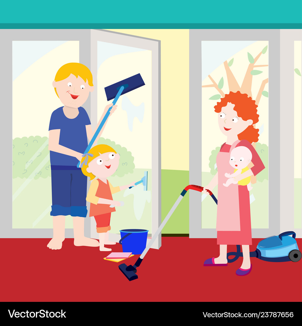 Family cleaning day Royalty Free Vector Image - VectorStock