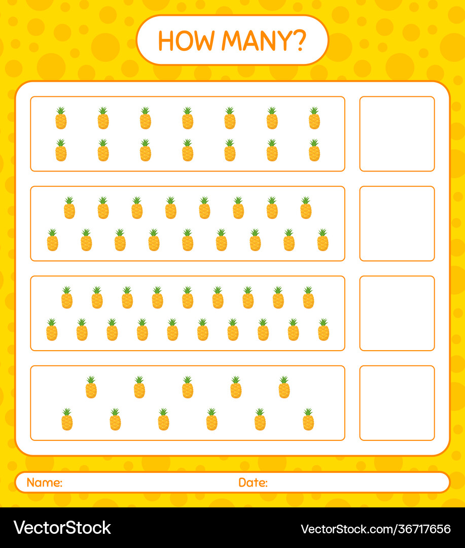 How many counting game with pineapple worksheet Vector Image