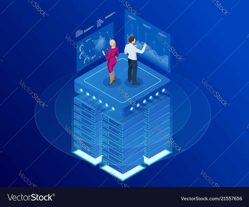 Isometric web banner data analytics platform and Vector Image
