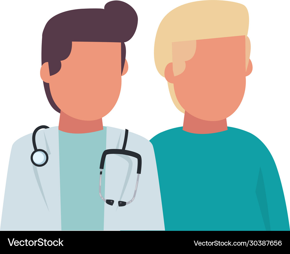 Man doctor with stethoscope and pacient flat style