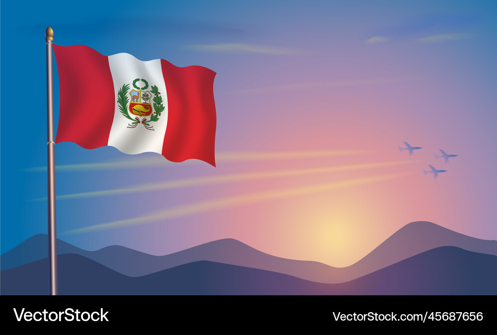 Peru flag in the morning sun Royalty Free Vector Image