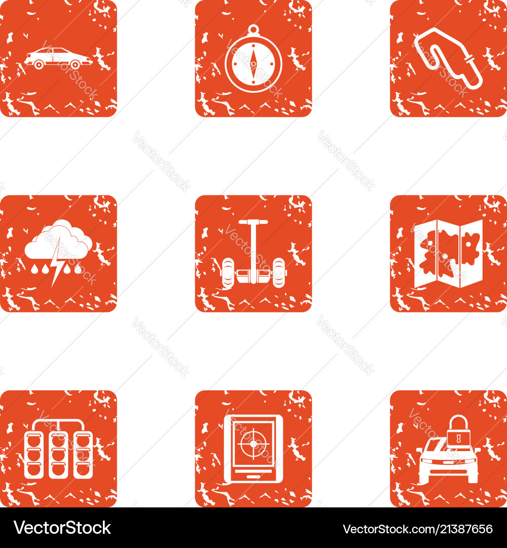 Rugged terrain icons set grunge style Royalty Free Vector
