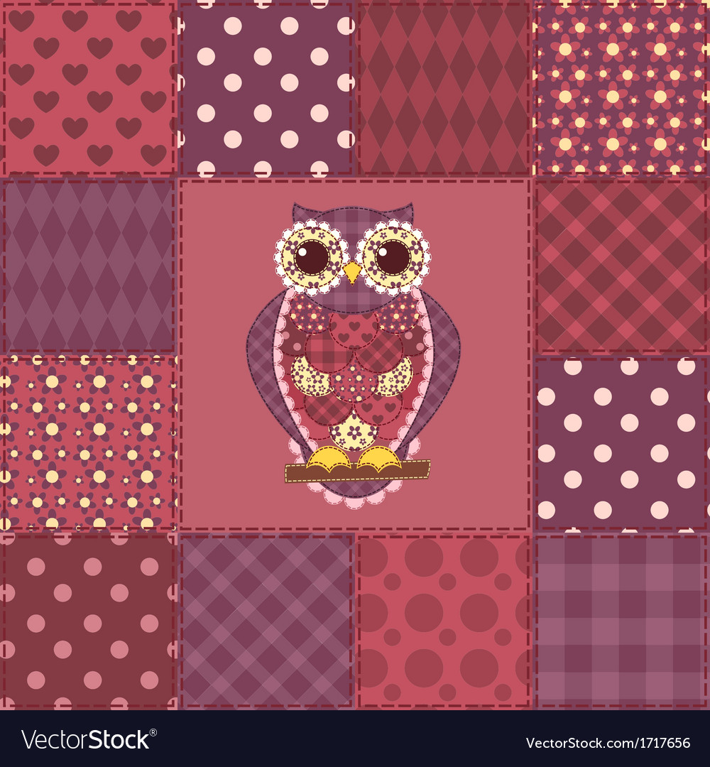 Seamless patchwork owl pattern 3 Royalty Free Vector Image