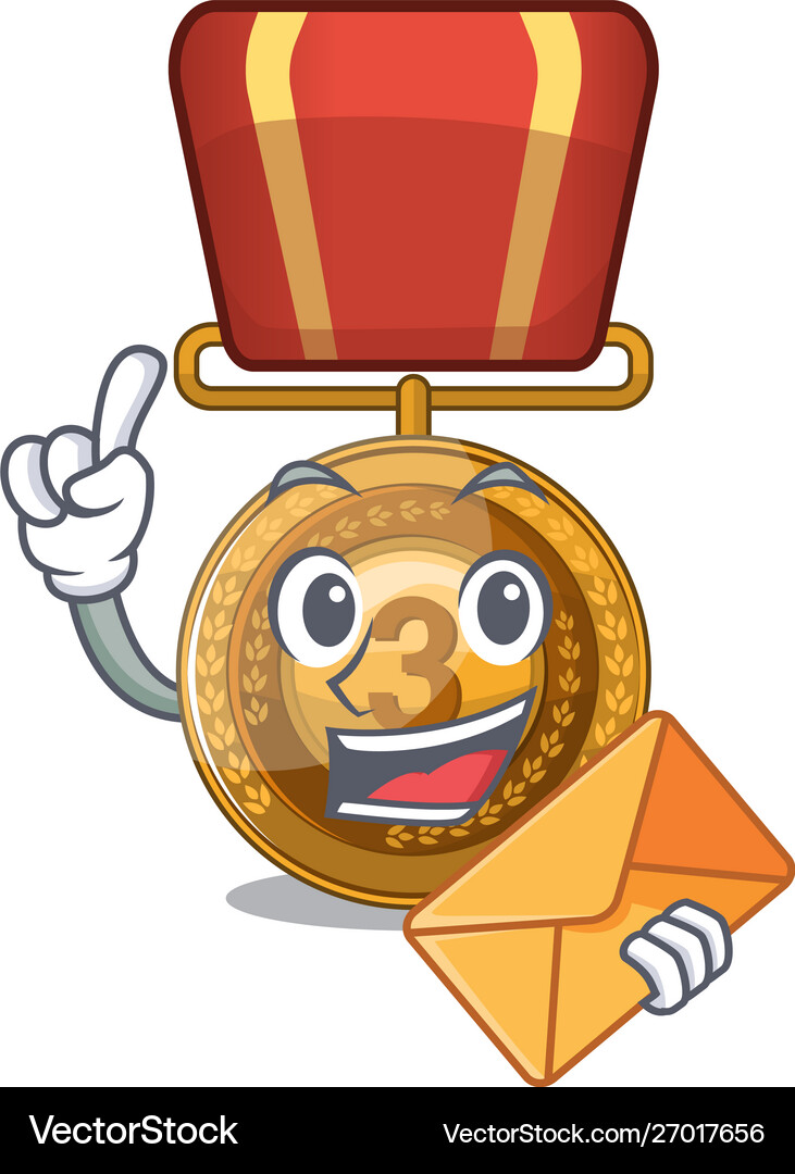 With envelope bronze medal cartoon in character Vector Image