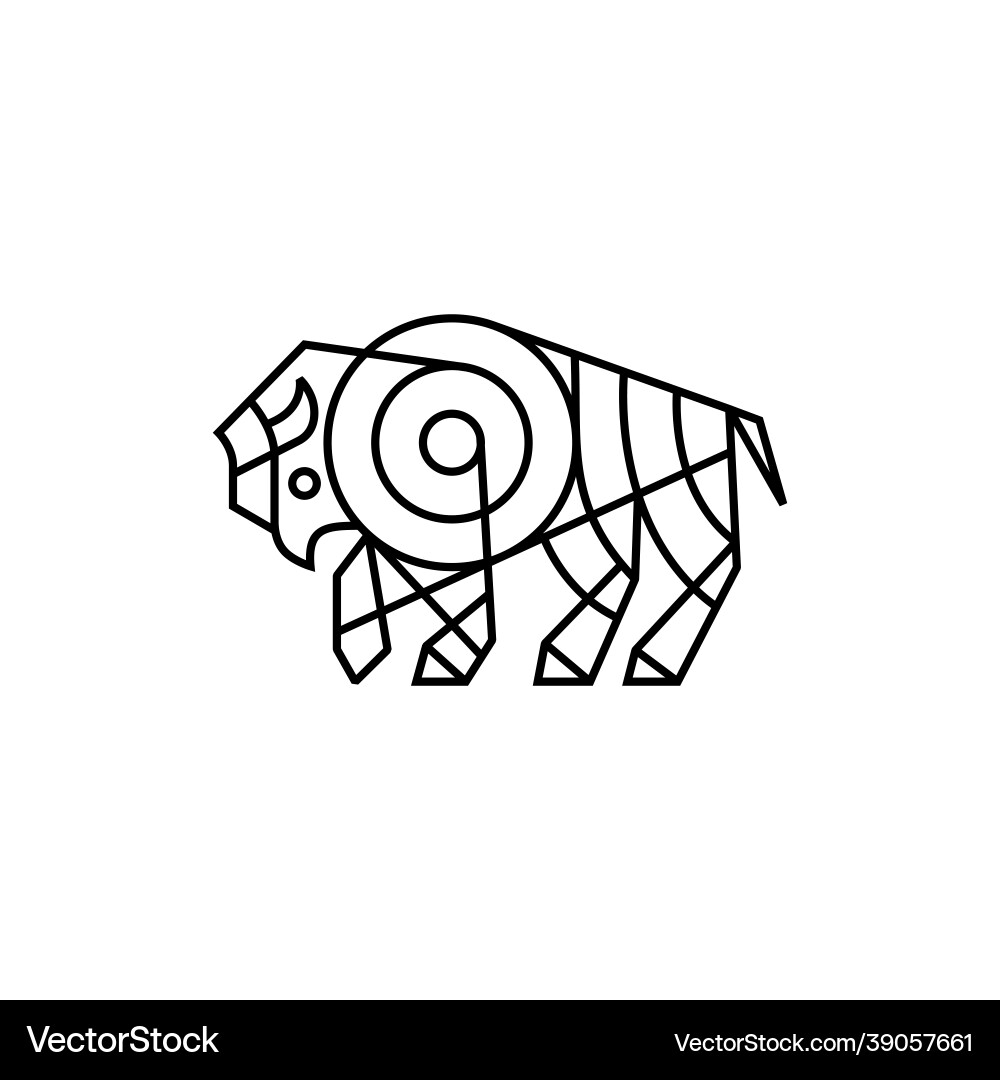 Bison monoline outline line art logo icon Vector Image