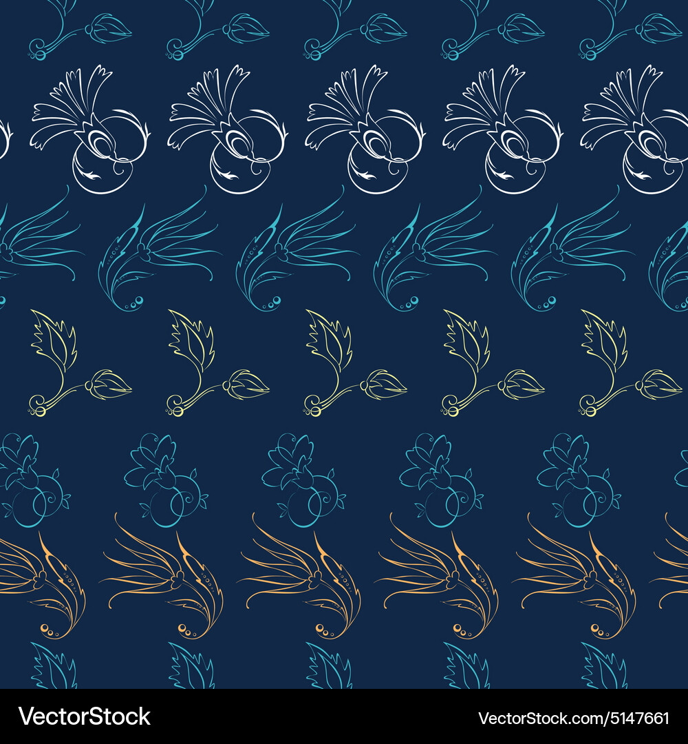 Dark blue turkish flowers stripes drawing Vector Image