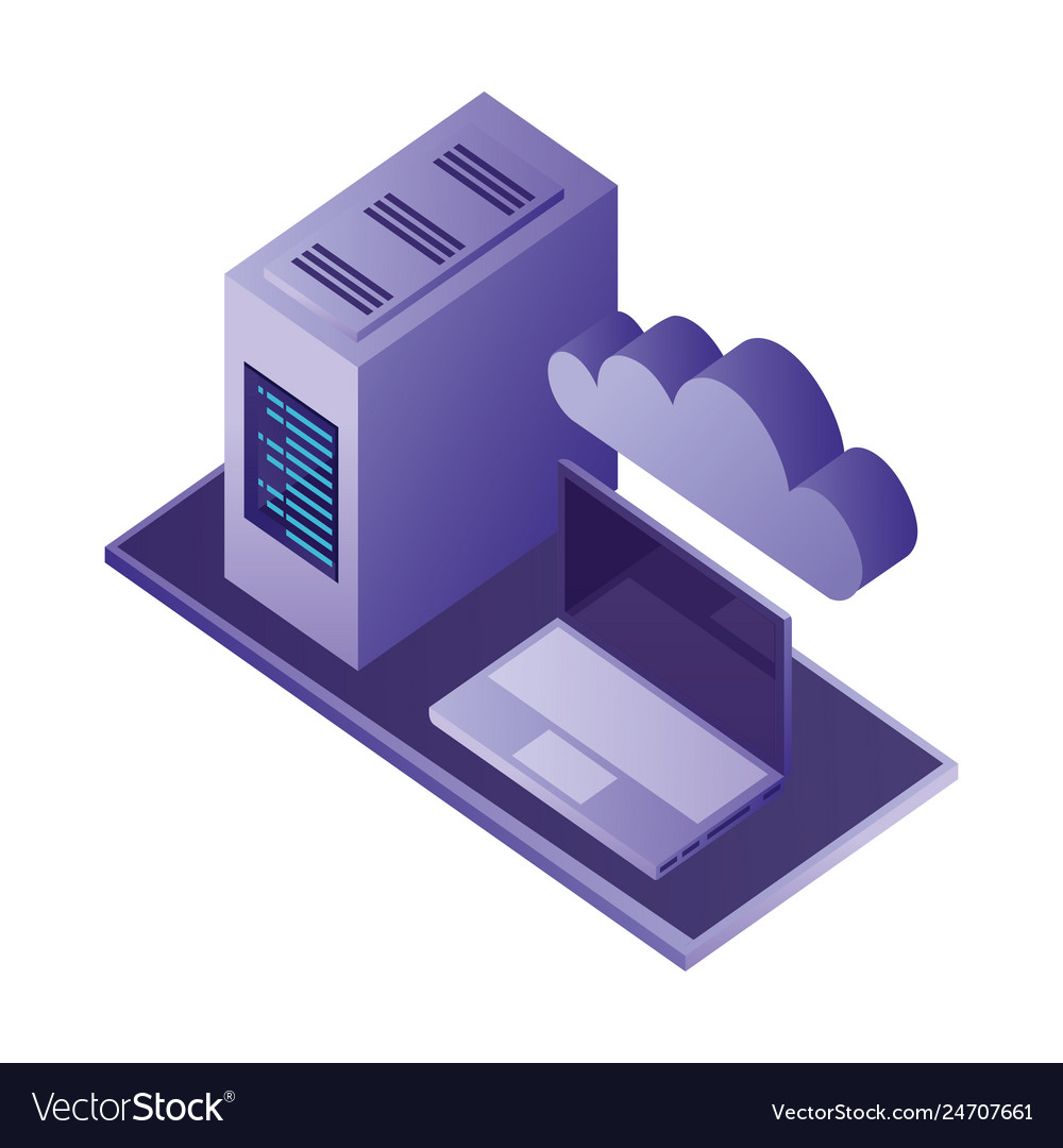 Laptop computer server cloud storage data network Vector Image