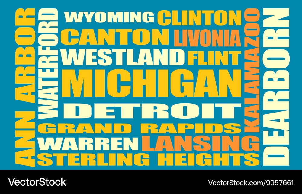 Michigan state cities list Royalty Free Vector Image