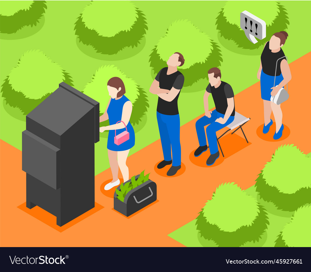 Queue isometric colored concept Royalty Free Vector Image Queue isometric colored concept Royalty Free Vector Image