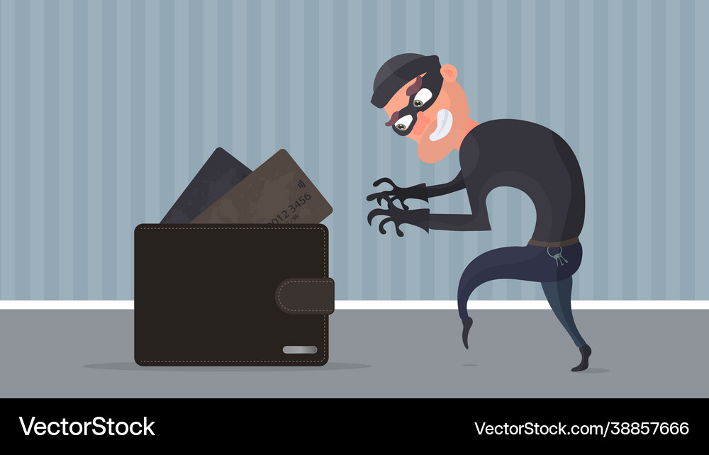 A thief stealing credit card in wallet Royalty Free Vector