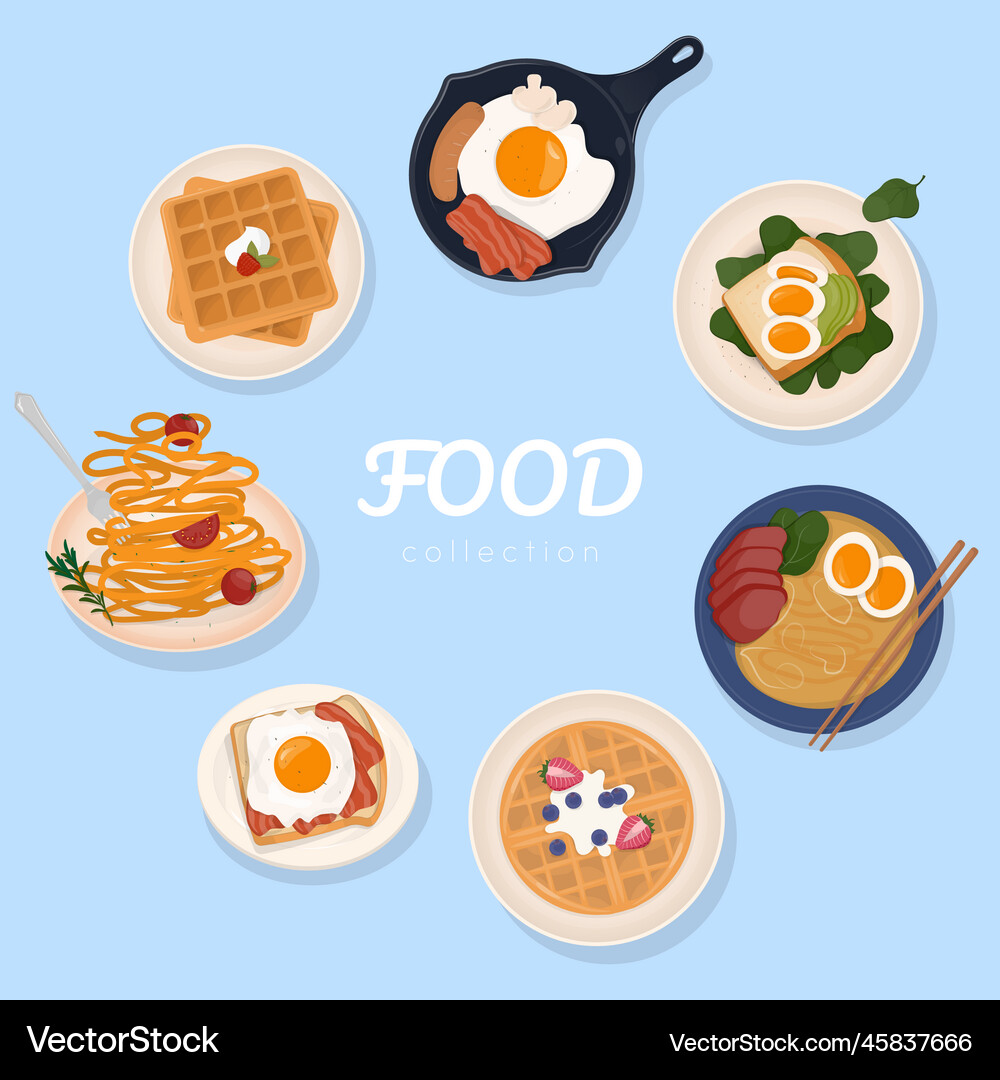 Breakfast and brunch food collection set Vector Image