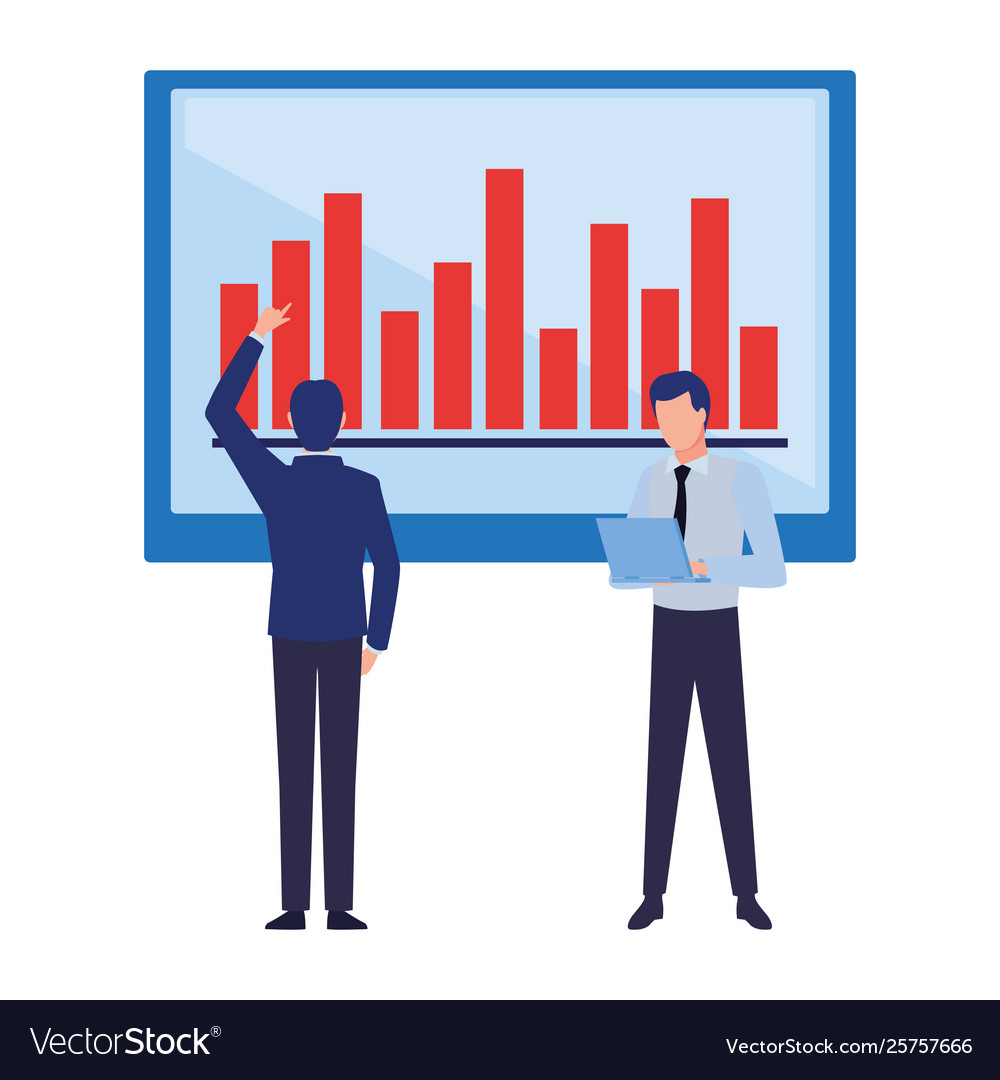 Business people with data chart Royalty Free Vector Image