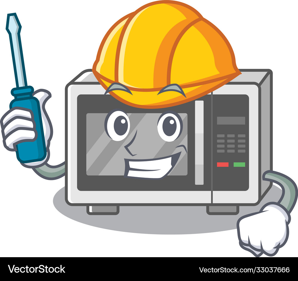 Cartoon character style microwave working as an Vector Image