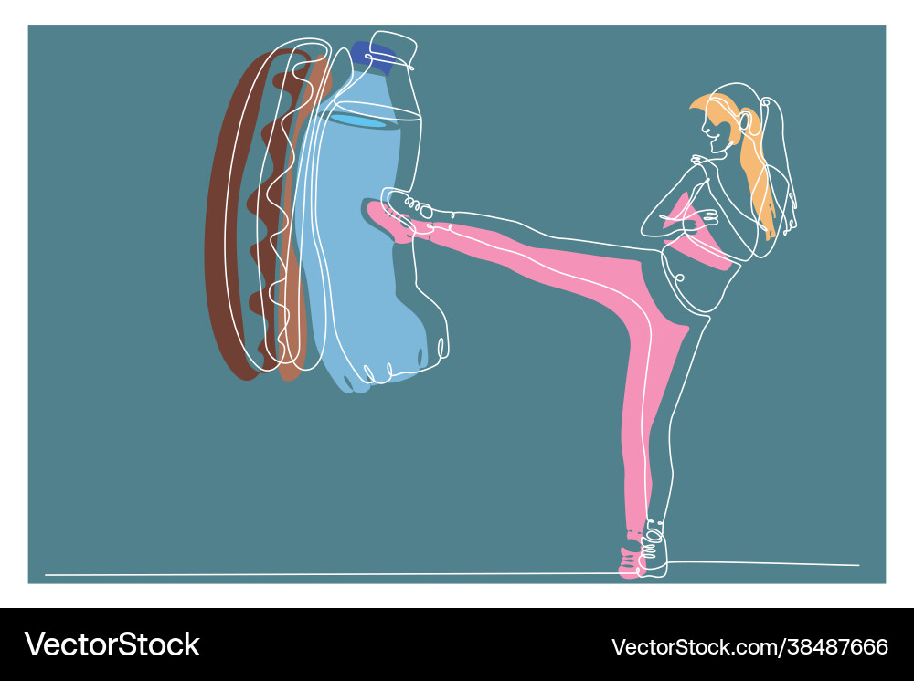 Continuous line drawing young woman fighting Vector Image