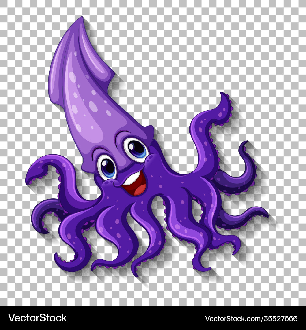 Cute squid cartoon character on transparent Vector Image