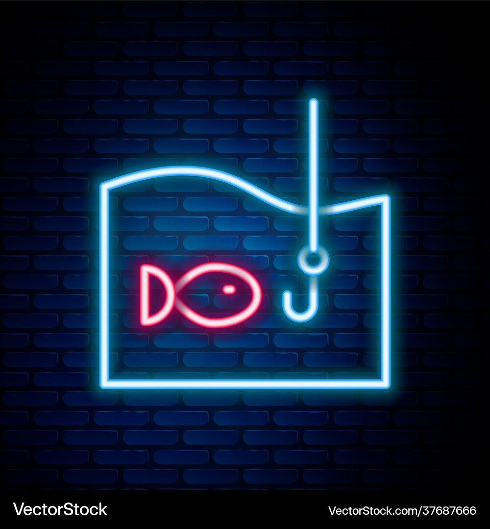 Glowing neon line fishing hook under water Vector Image