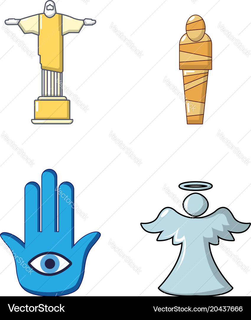Statue icon set cartoon style Royalty Free Vector Image
