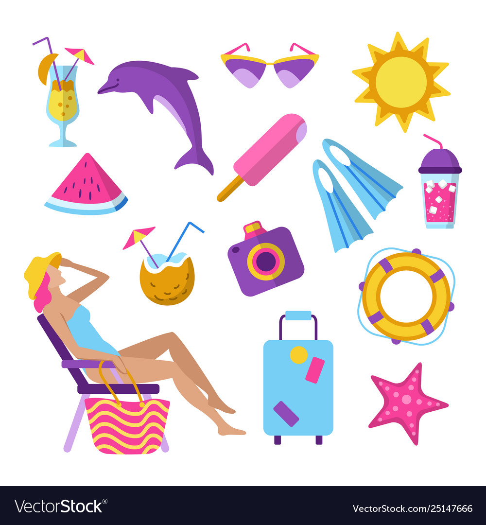 Summer beach vacation elements set Royalty Free Vector Image