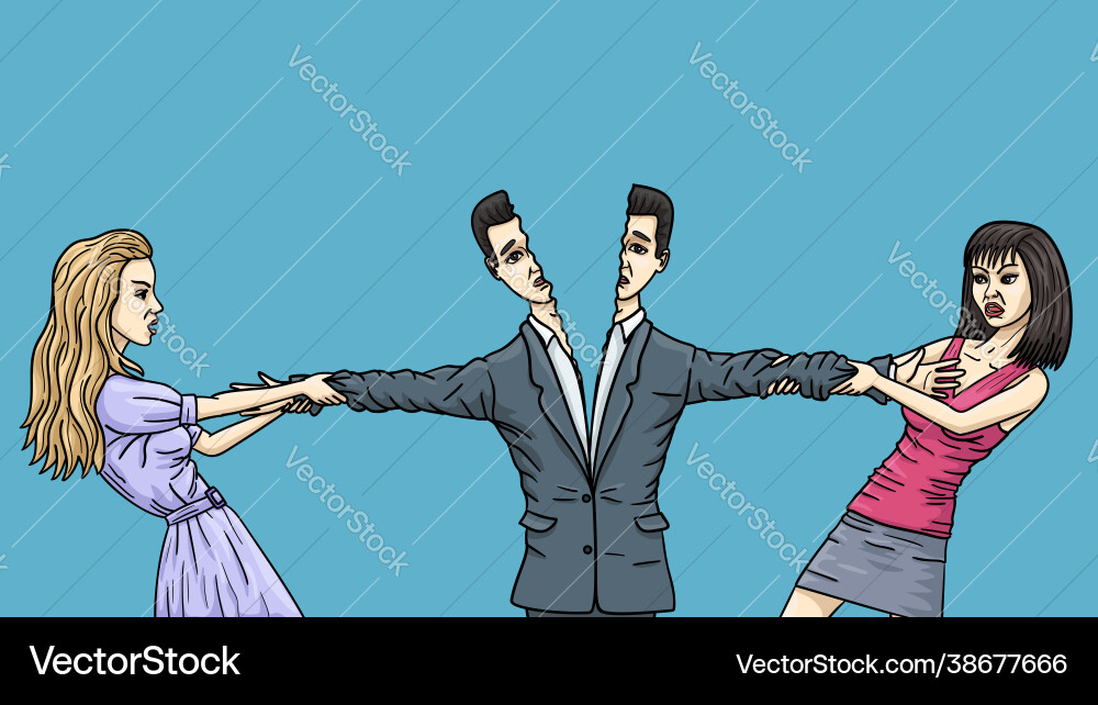 Two girls did not divide young man among Vector Image