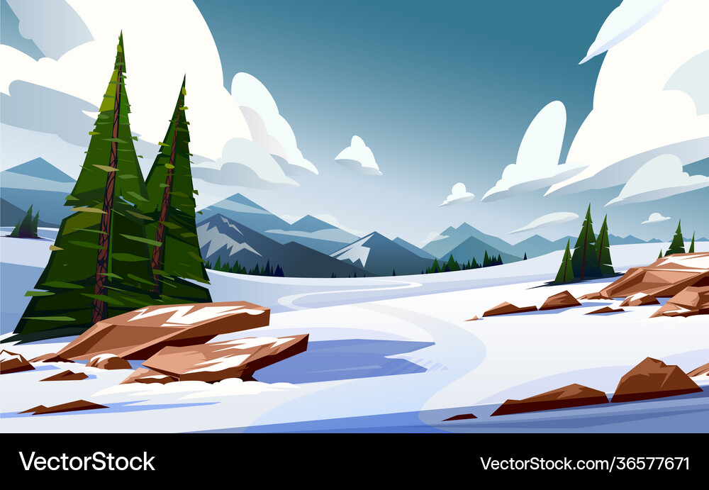 Beautiful winter mountain landscape trees hills Vector Image