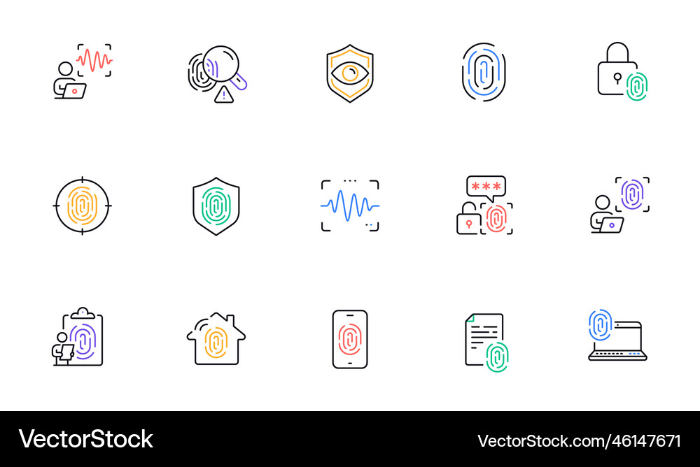 Biometric line icons fingerprint access eye Vector Image