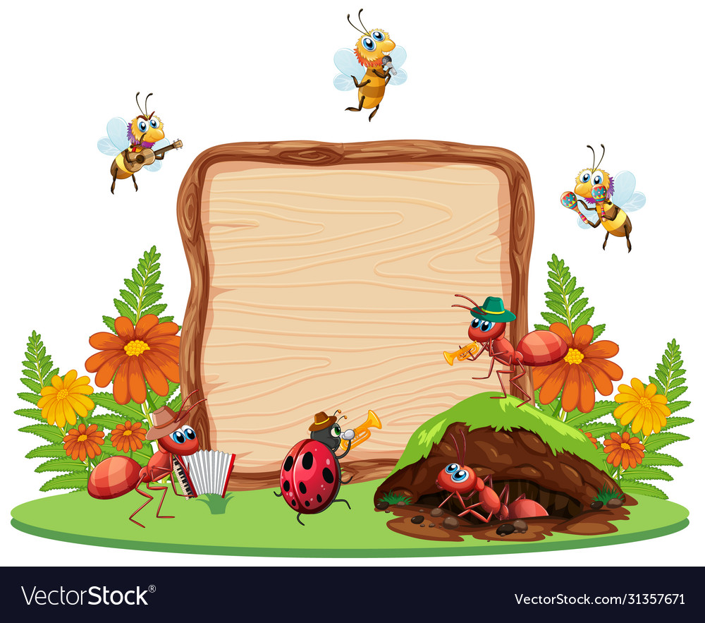 Border template design with insects in garden Vector Image
