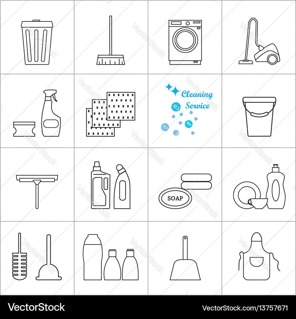 Cleaning icons set hygiene tools signs Royalty Free Vector