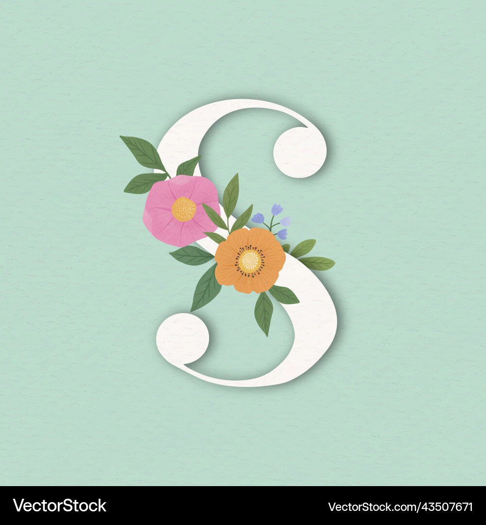 Green elegant floral letter s Royalty Free Vector Image