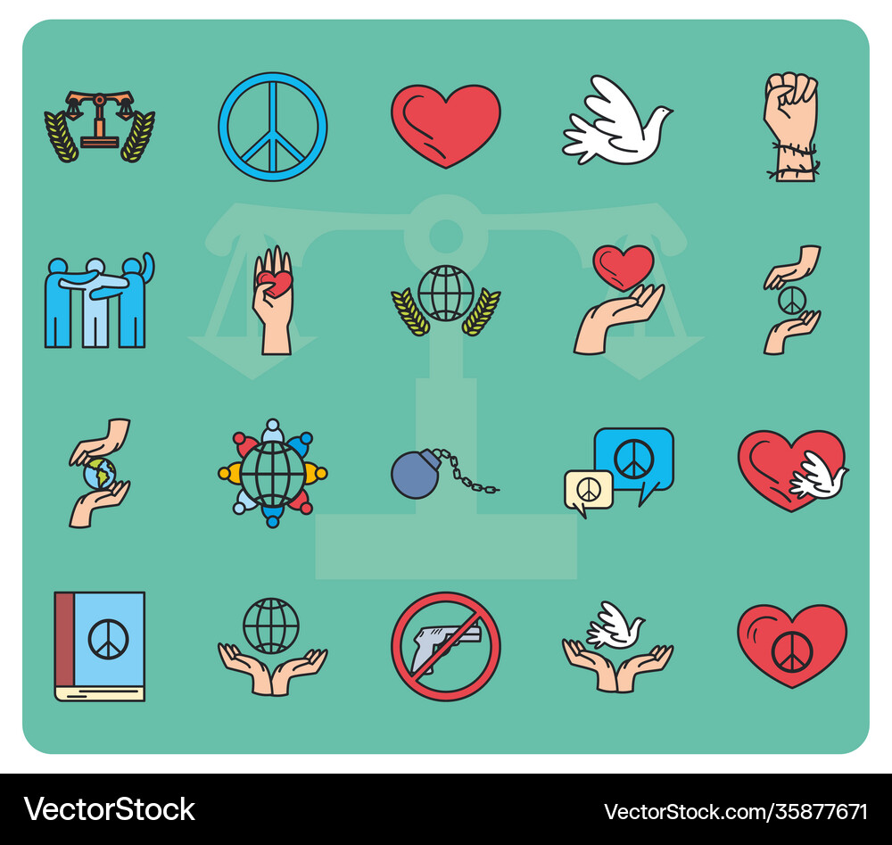 Human rights line and fill style icon collection Vector Image