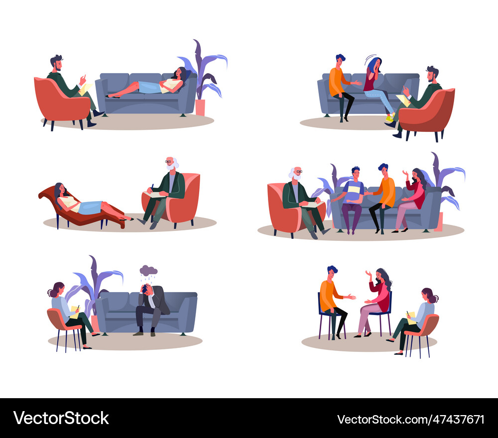 Set of people at therapy session Royalty Free Vector Image