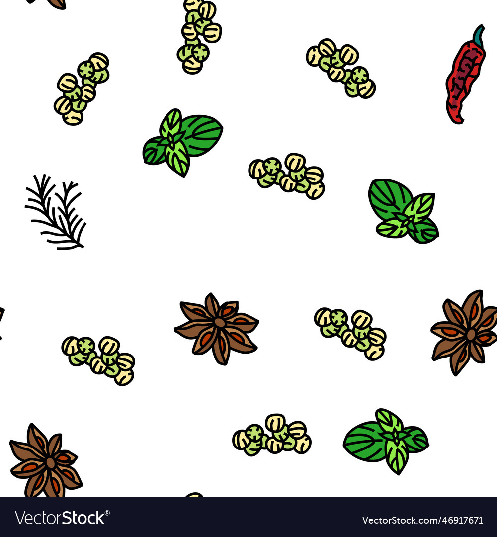 Spice food herb leaf seamless pattern Royalty Free Vector
