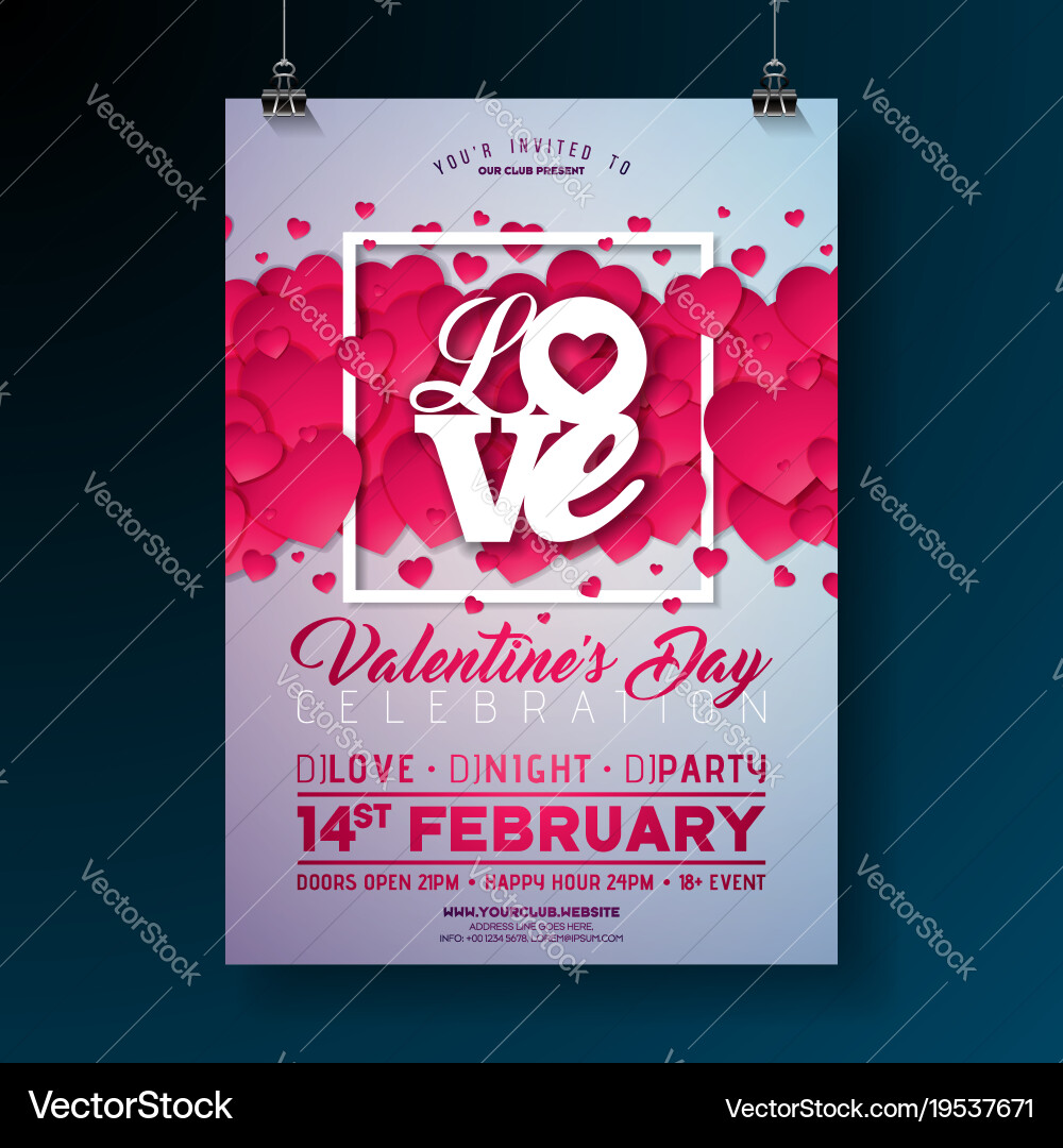 Valentines day party flyer design with love Vector Image