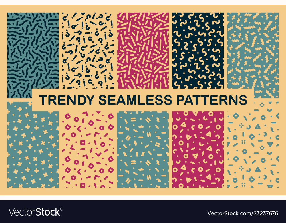 Collection colorful seamless memphis patterns Vector Image