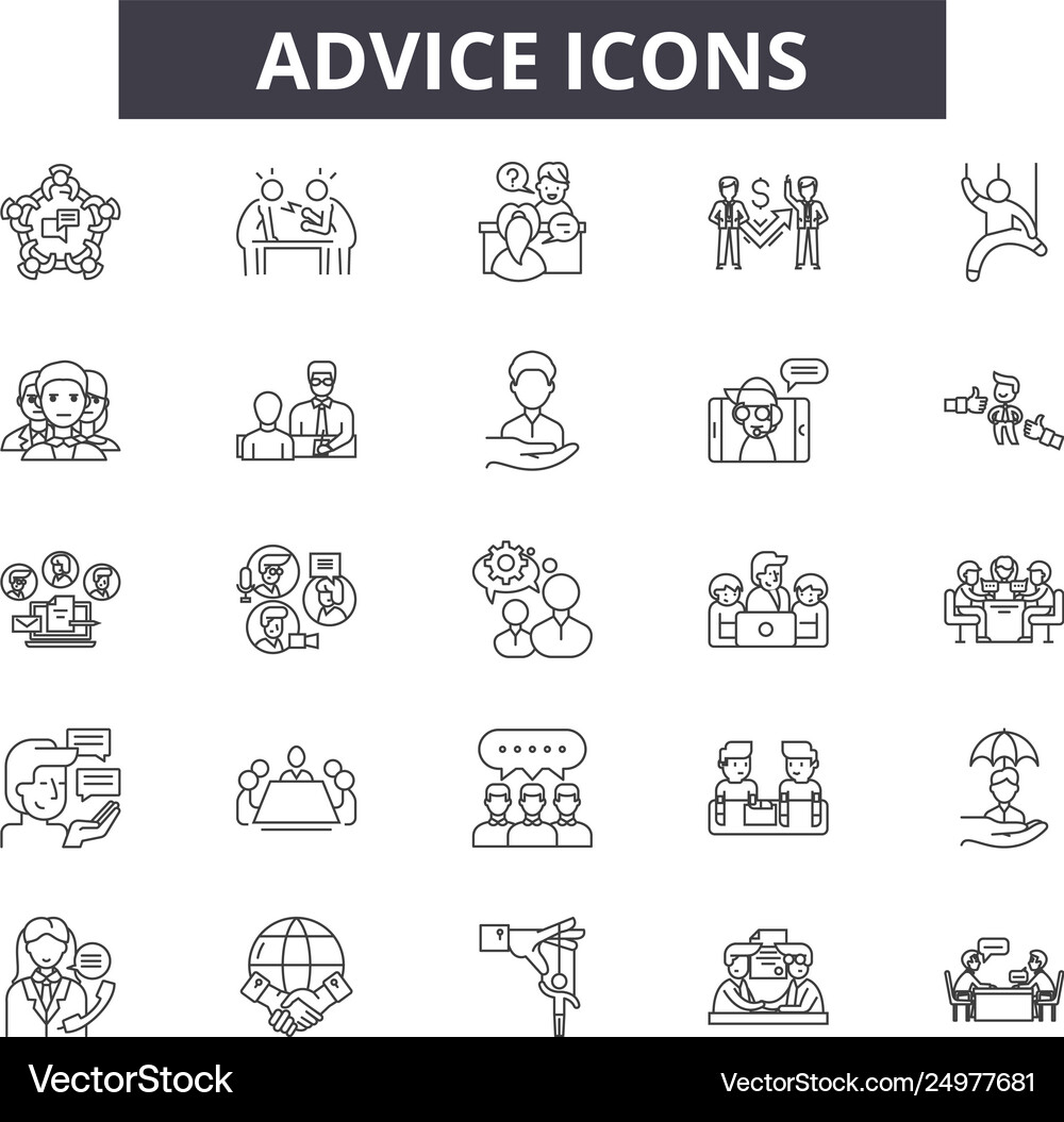 Advice line icons signs set outline Royalty Free Vector