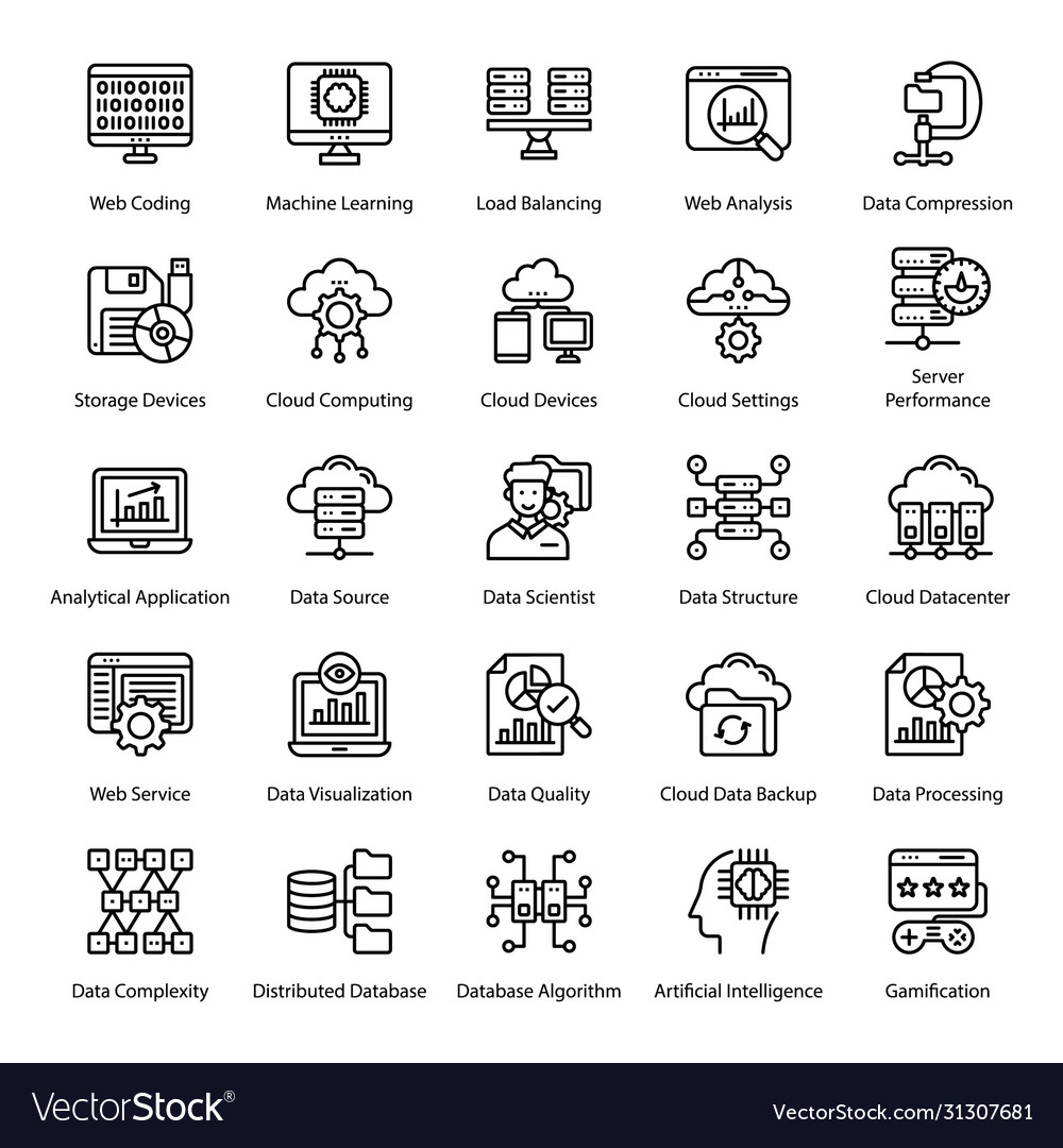 Big data line icons pack Royalty Free Vector Image