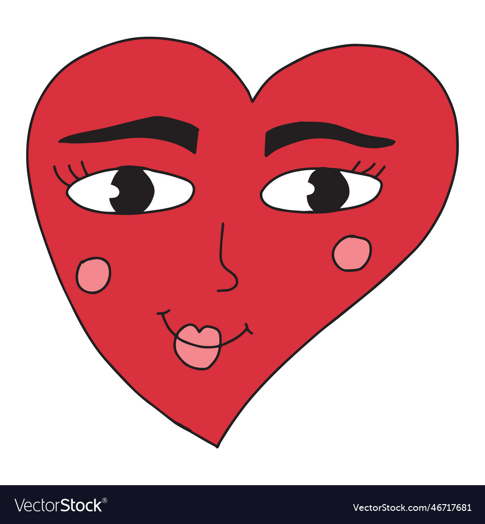 Cute happy groovy heart shape with face isolated Vector Image