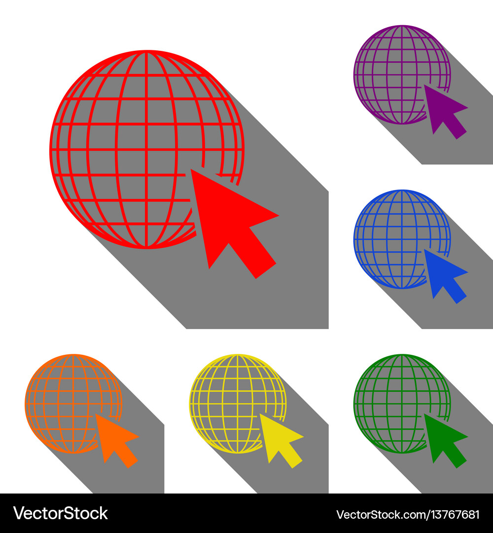 Earth globe with cursor set of red orange Vector Image