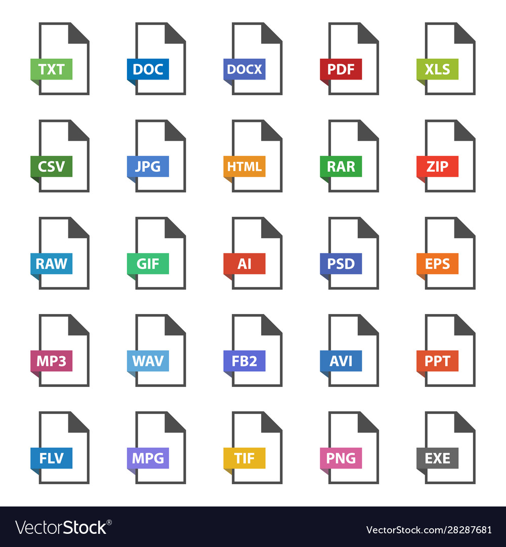 File Format Flat Icon Set Document Signs Vector Image