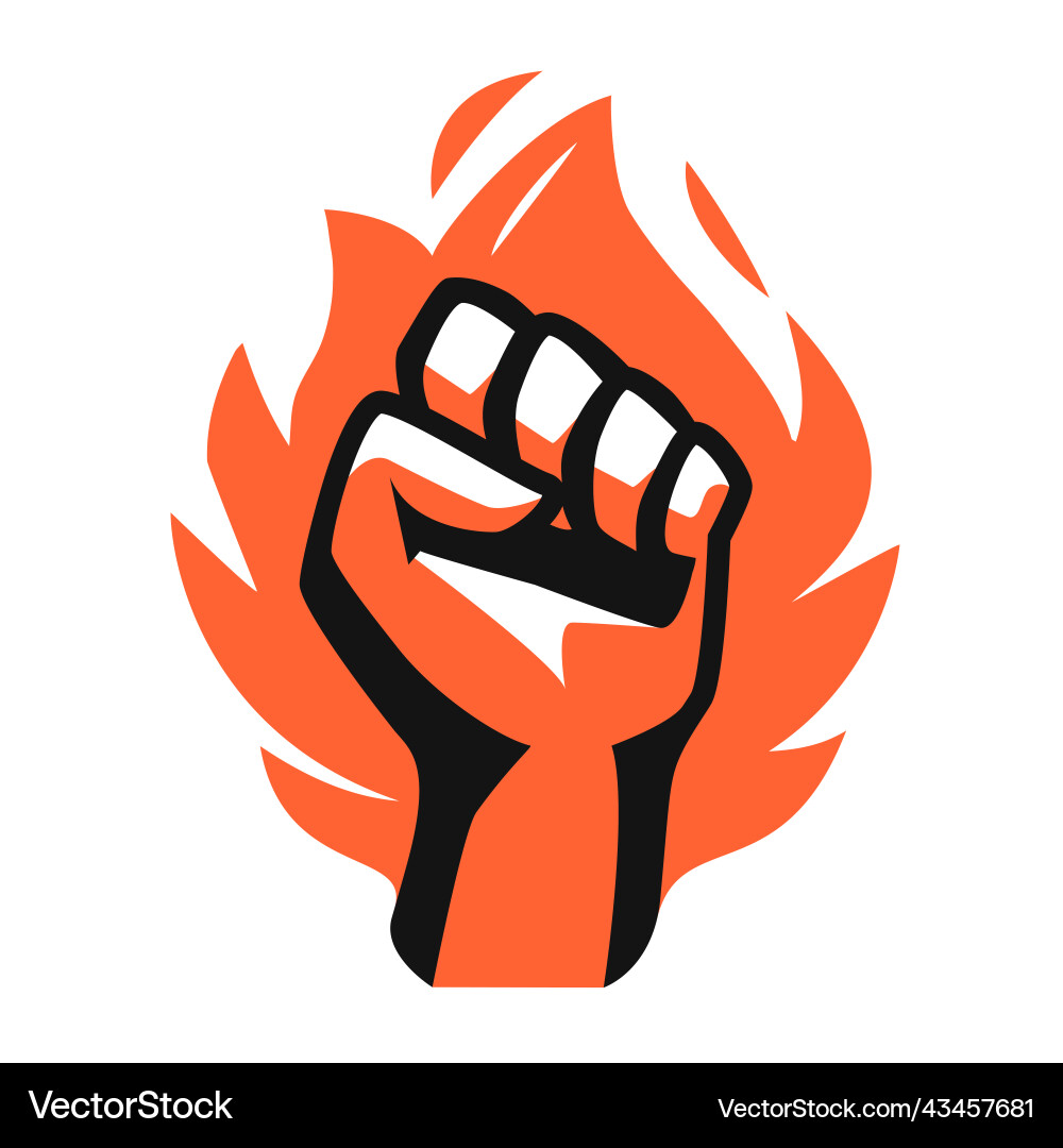 Fist and fire emblem isolated hand clenched power Vector Image