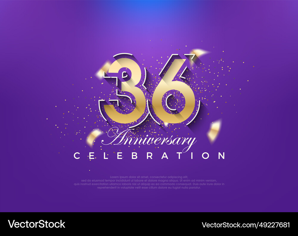 Gold number 36th anniversary premium design Vector Image