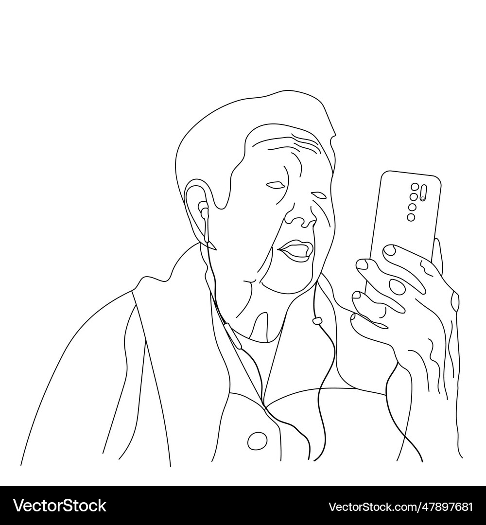Old woman line art Royalty Free Vector Image - VectorStock
