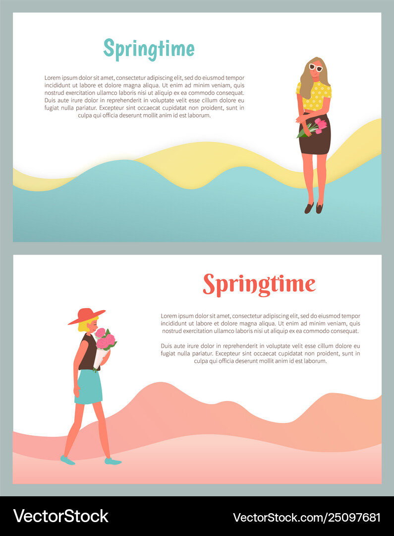 Springtime posters with text sample smile females Vector Image