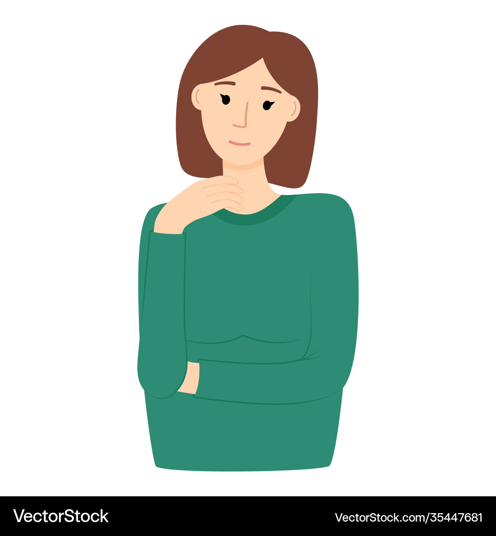 Thinking girl on white background portrait Vector Image