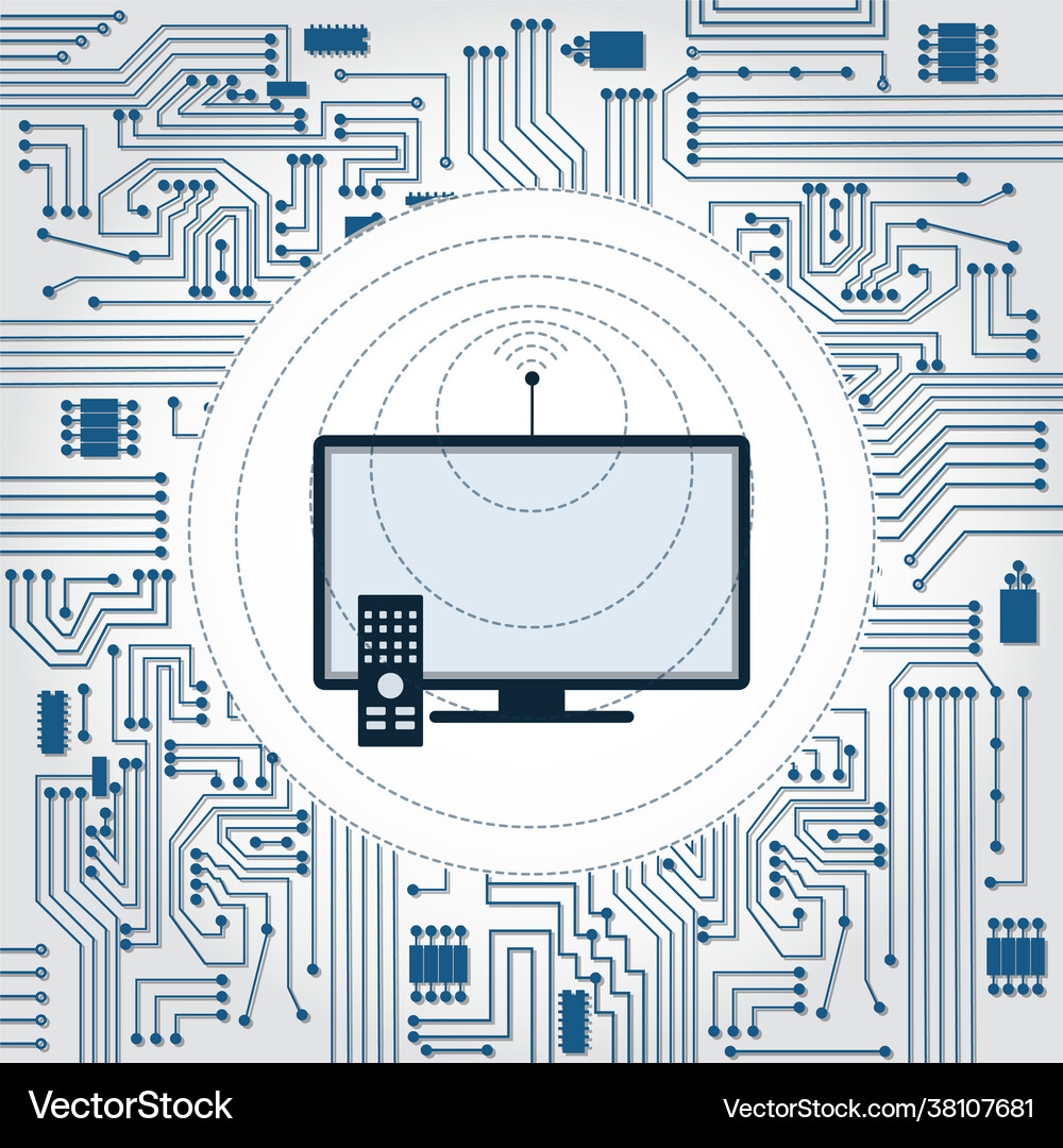 Tv wireless wave and electronics circuit Vector Image