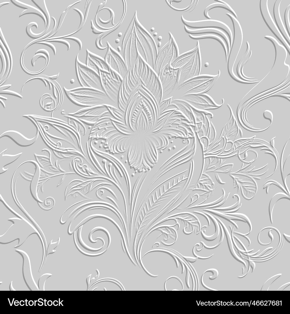 Vintage lines flowers textured 3d embossed Vector Image