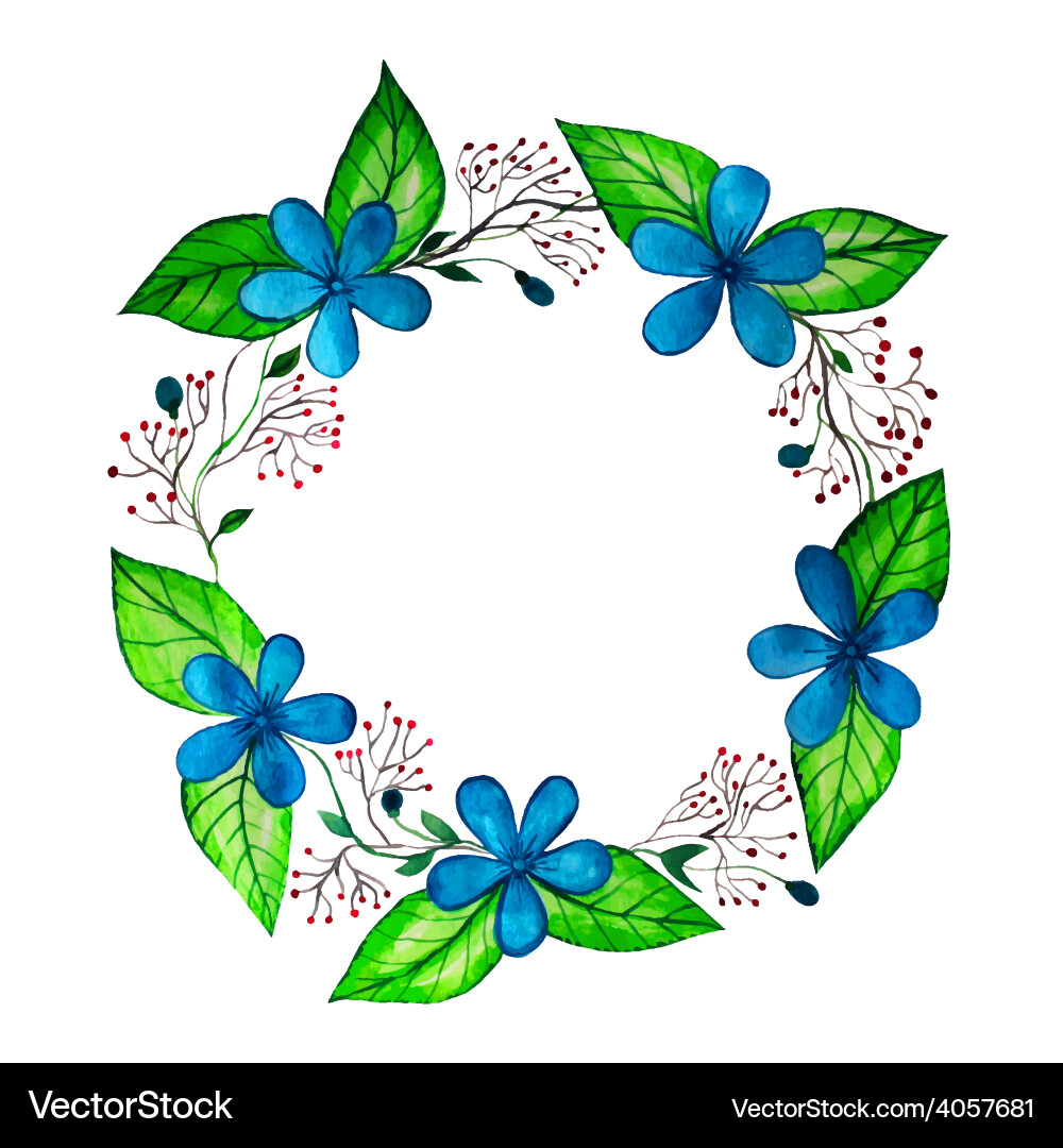 Watercolor spring wreath with blue flowers Vector Image